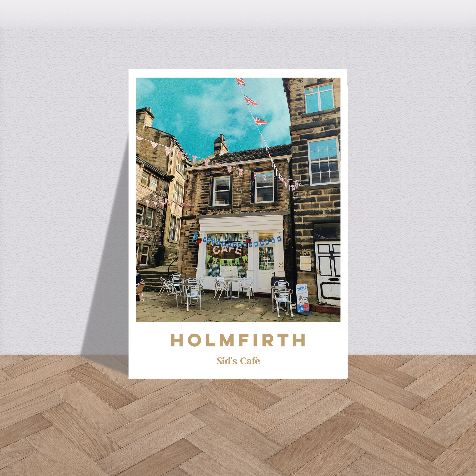 Sid's Cafe Holmfirth Yorkshire Blue Sky Print Graphic Village Poster ...