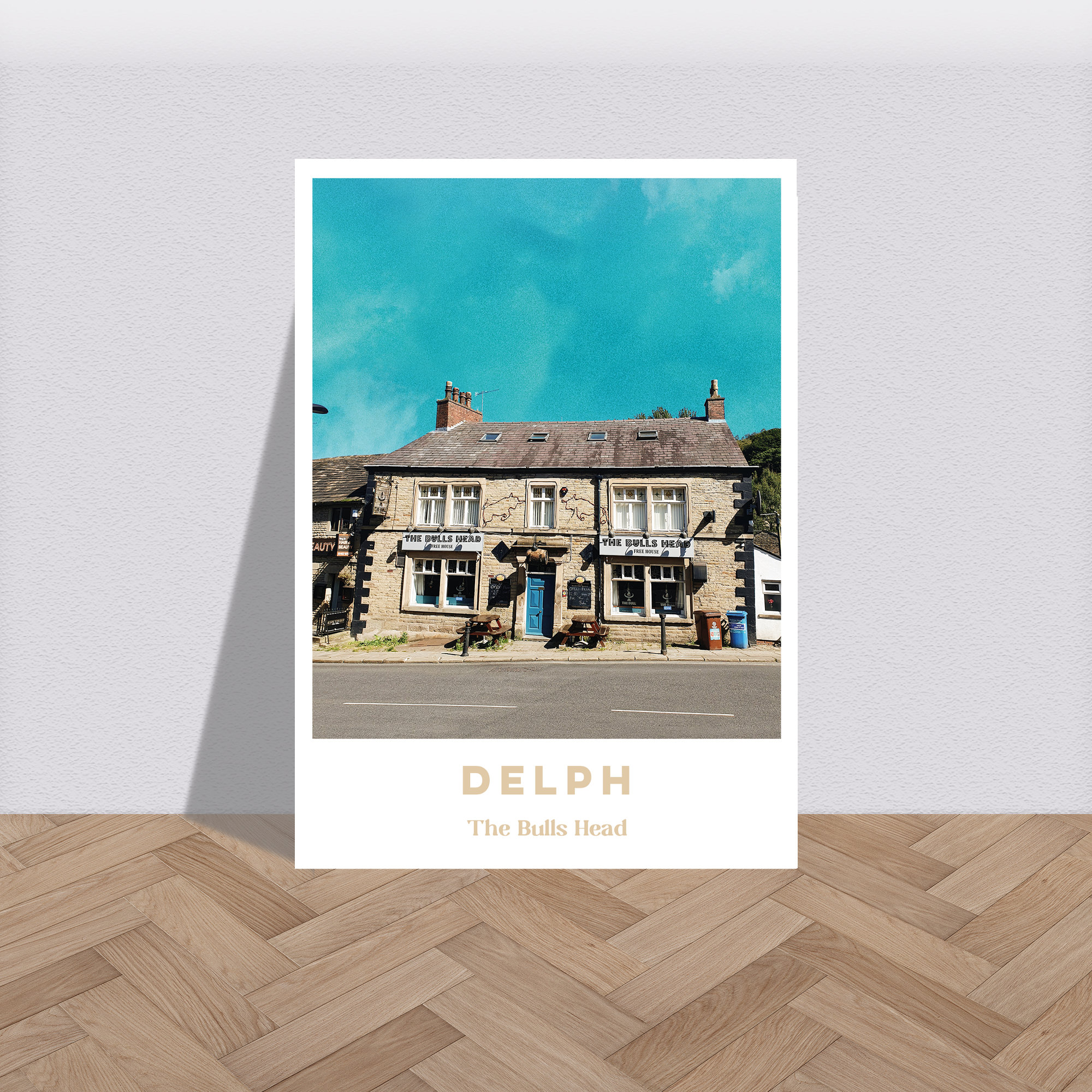 The Bulls Head Delph Saddleworth Blue Sky Print Graphic Village Poster ...