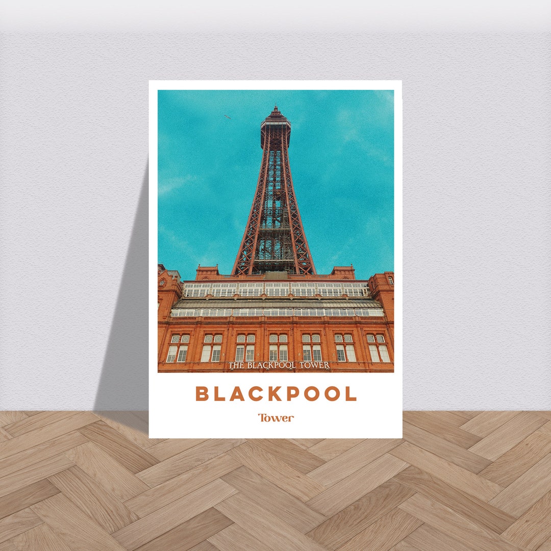 Blackpool Tower Prominade Blue Sky Print - Graphic Seaside Skyline ...
