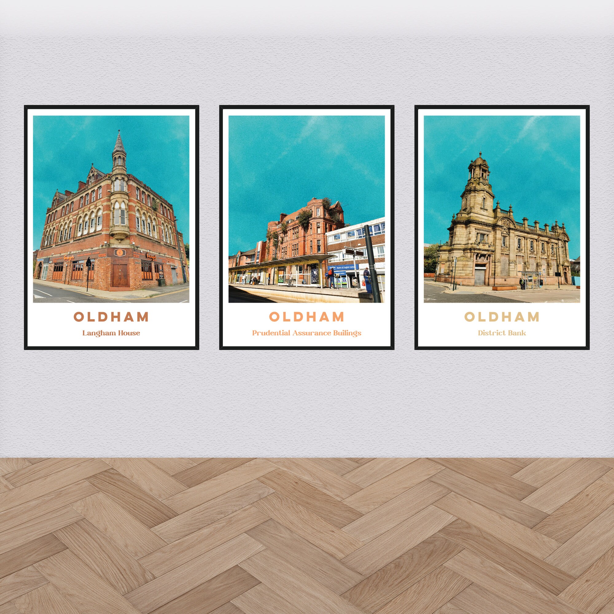 Historic Oldham Collection 3 Blue Sky Prints - Graphic Urban Skyline ...
