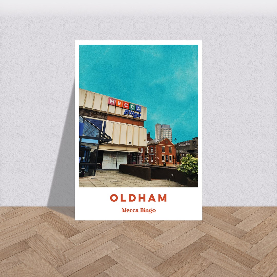 Mecca Bingo Oldham Manchester Blue Sky Print - Graphic Urban Skyline ...