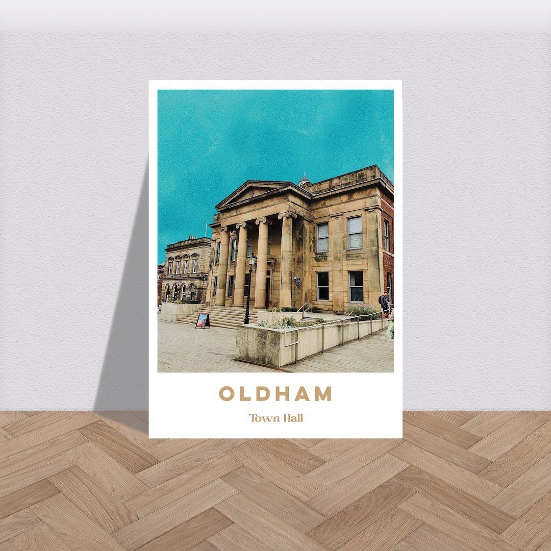 Town Hall Oldham Manchester Blue Sky Print - Graphic Urban Skyline ...