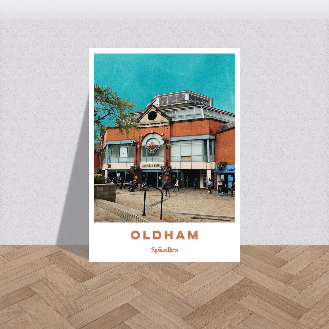 Spindles Oldham Manchester Blue Sky Print - Graphic Urban Skyline ...