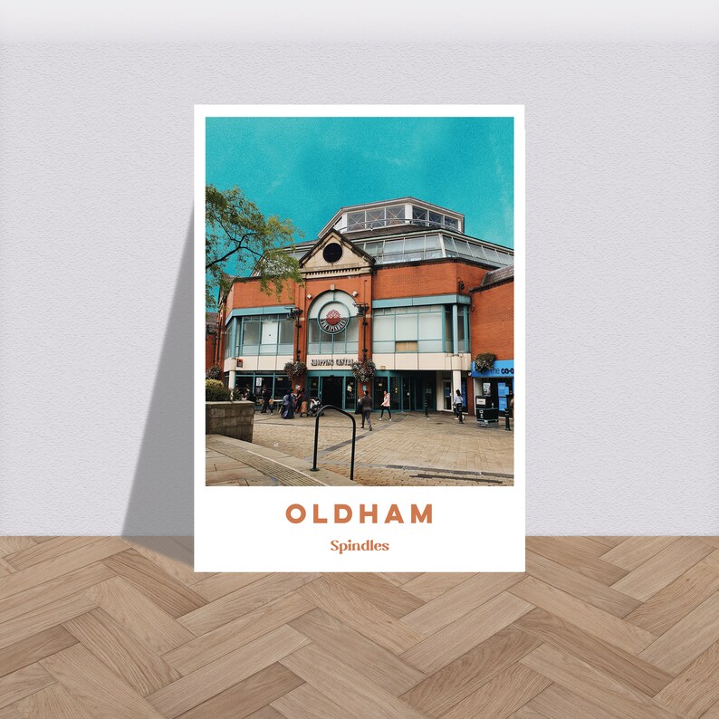 Spindles Oldham Manchester Blue Sky Print Graphic Urban Skyline Poster ...