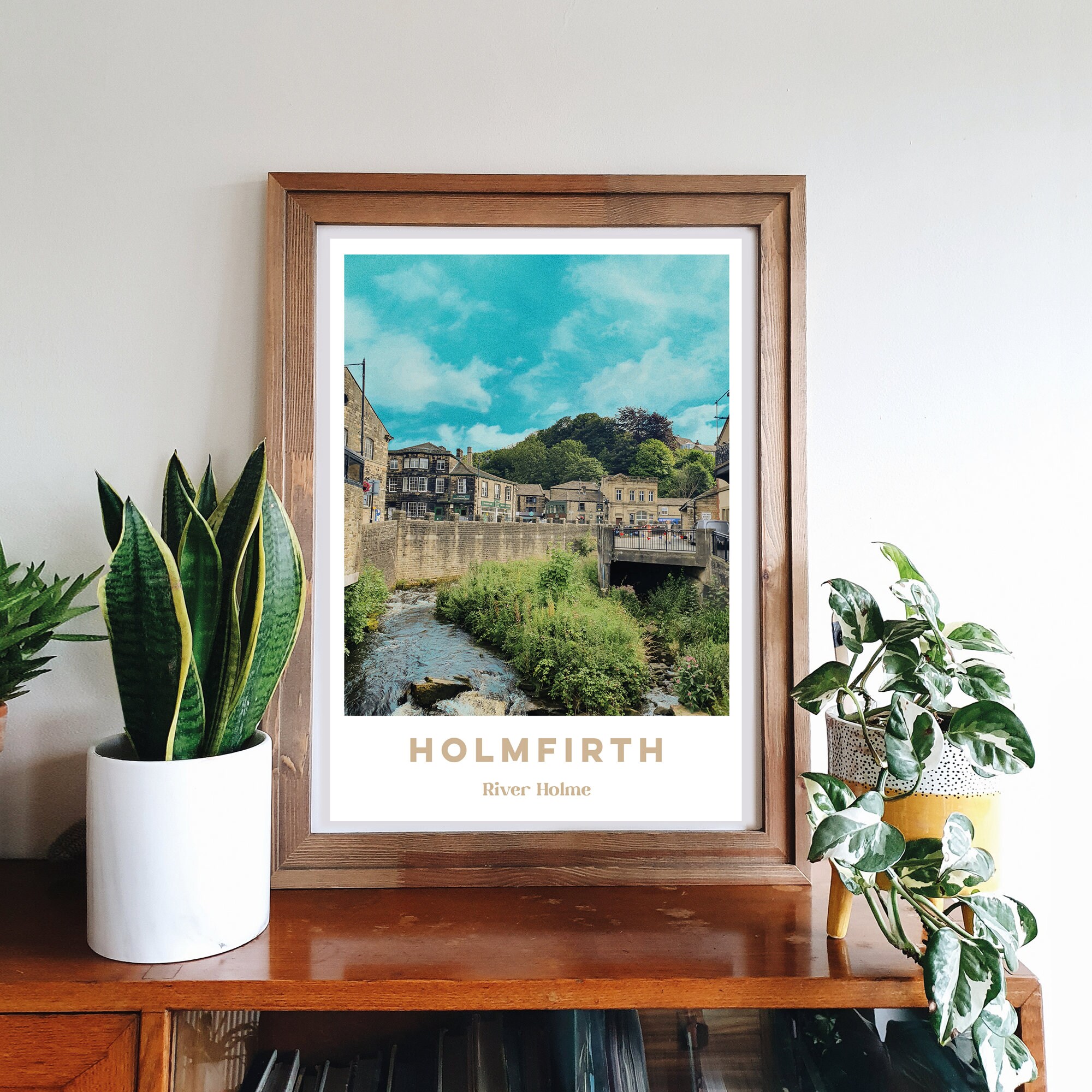 River Holme Holmfirth Yorkshire Blue Sky Print - Graphic Village Poster ...