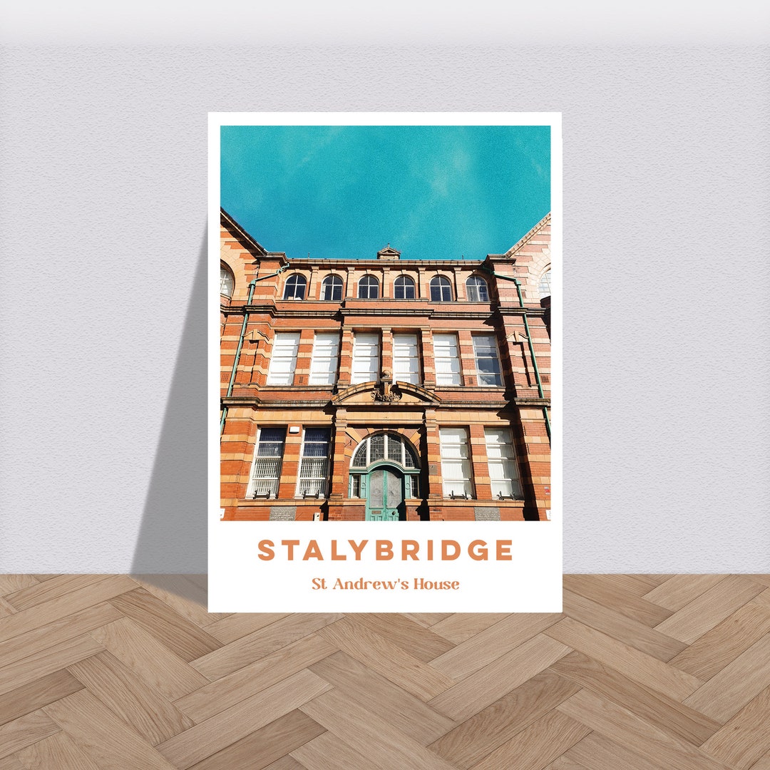 St Andrew's House Stalybridge Blue Sky Print - Graphic Urban Skyline ...