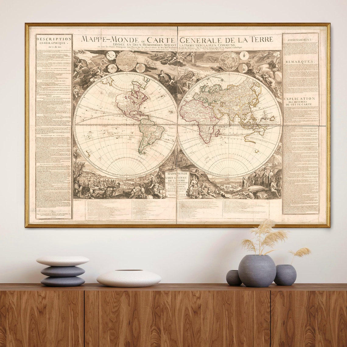 Vintage World Map Print | Detailed Rococo Cartography (digital Download ...