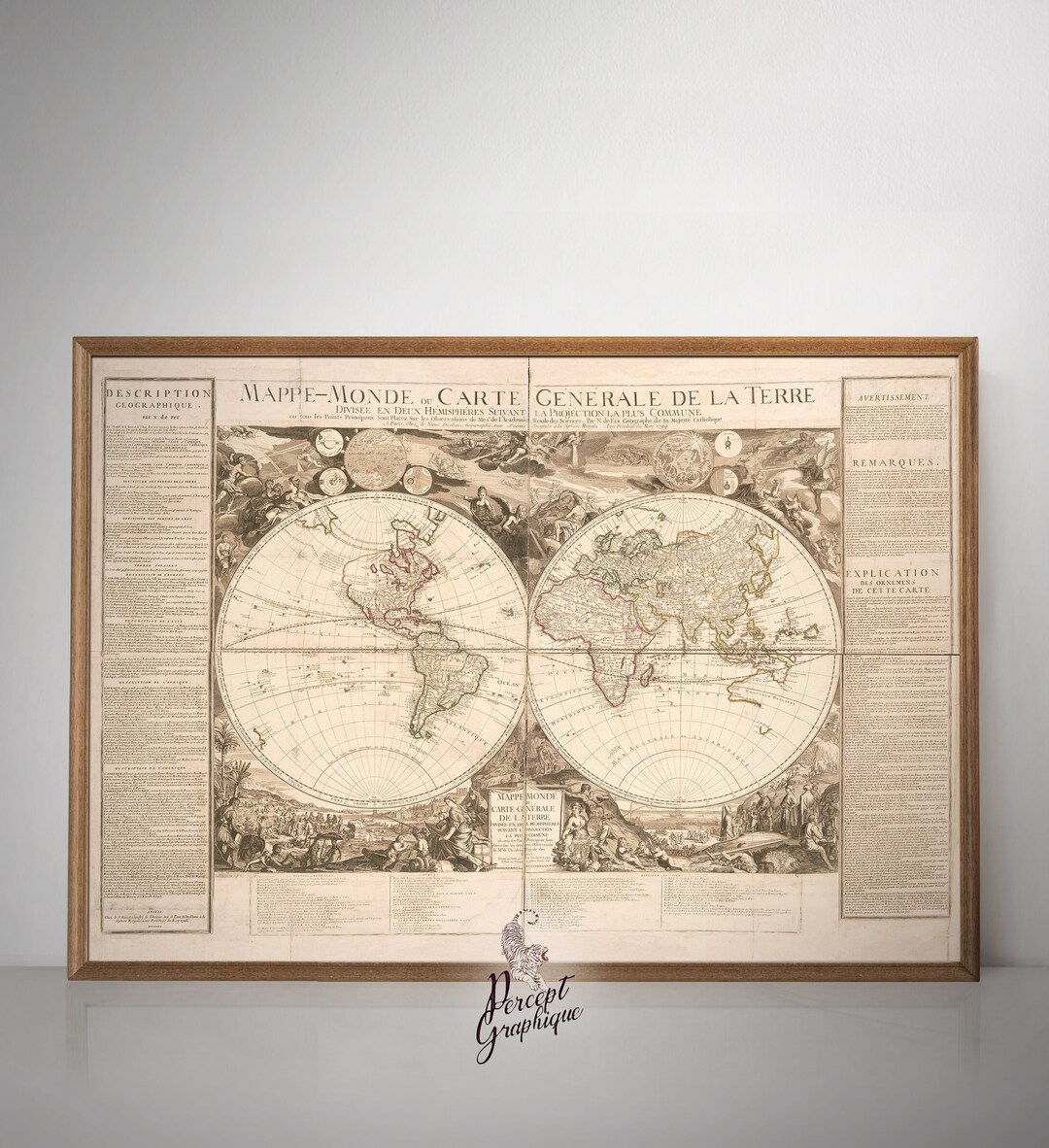Hand Illustrated World Map Detailed Intricate Spanish French Rococo ...