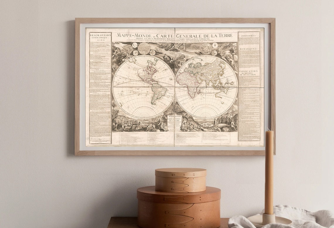 Hand Illustrated World Map | Detailed Intricate Spanish French Rococo ...