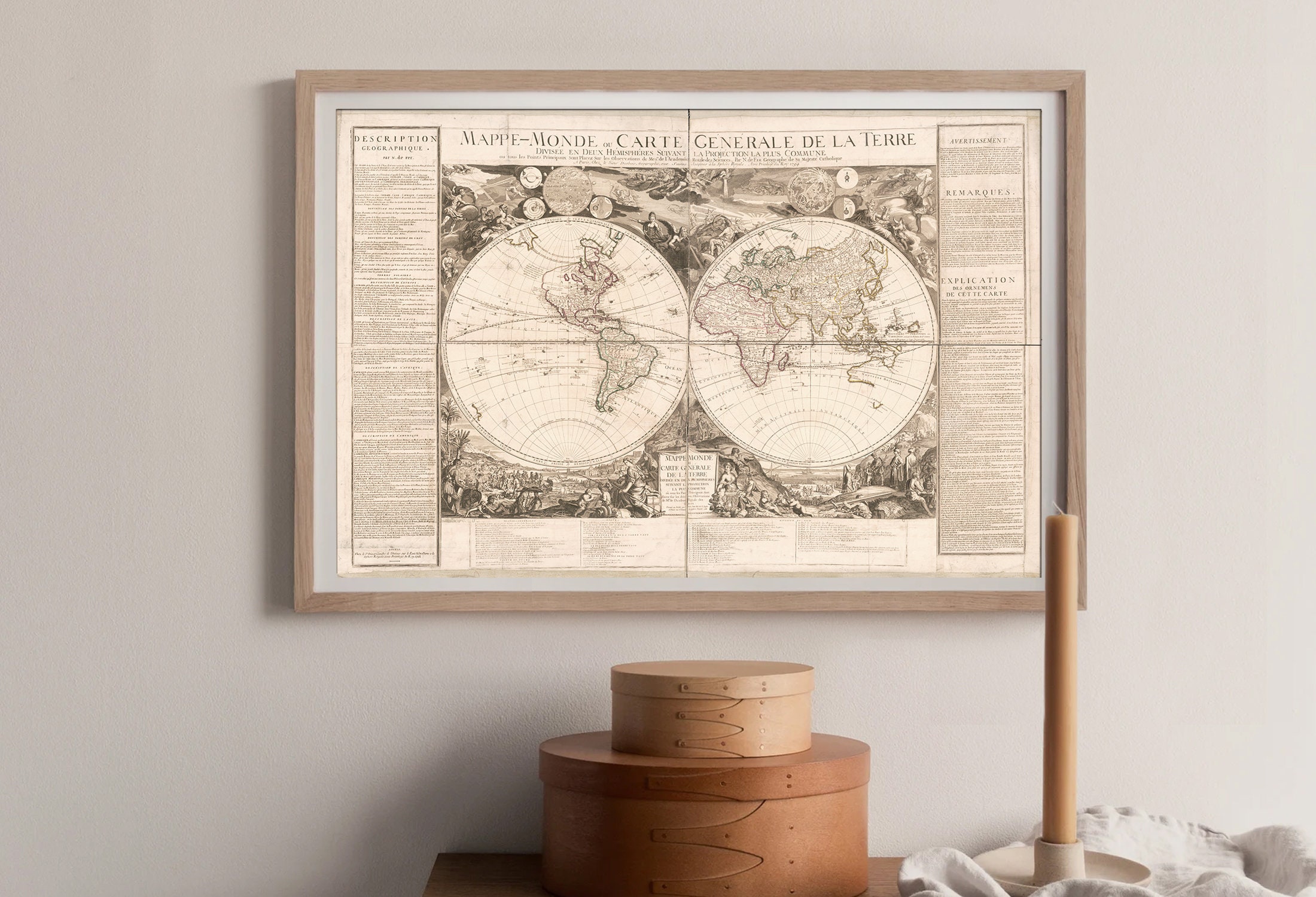 Vintage World Map Print | Detailed Rococo Cartography (digital Download ...