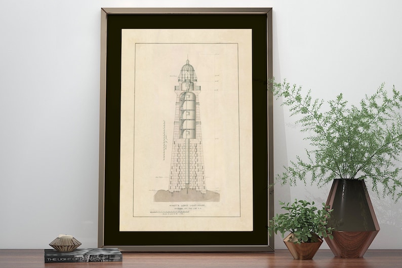 Lighthouse Architectural Blueprint Art Print Set | Vintage Illustration ...