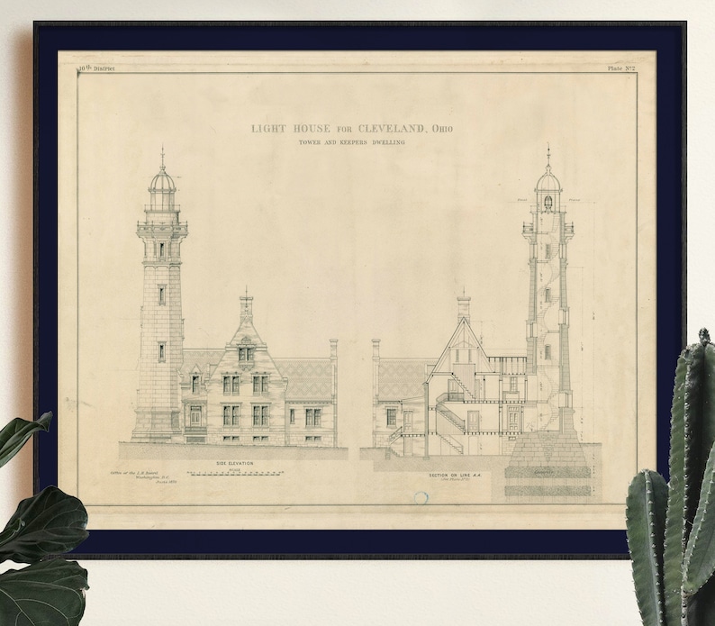 Lighthouse Architectural Blueprint | Detailed Historic Schematic ...