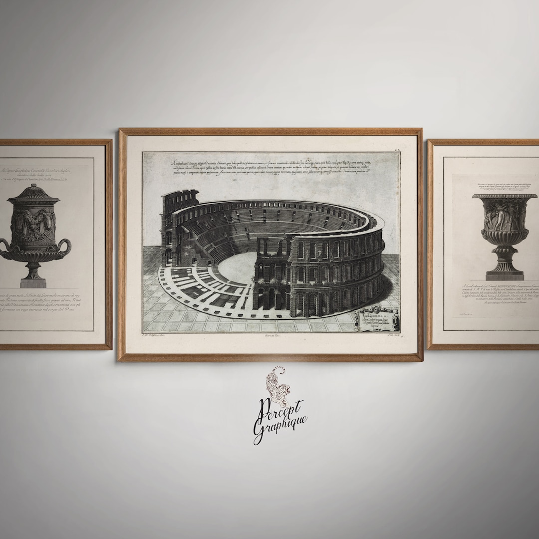 Colosseum Engraving Set | Roman Aesthetic | Blueprint Antique ...