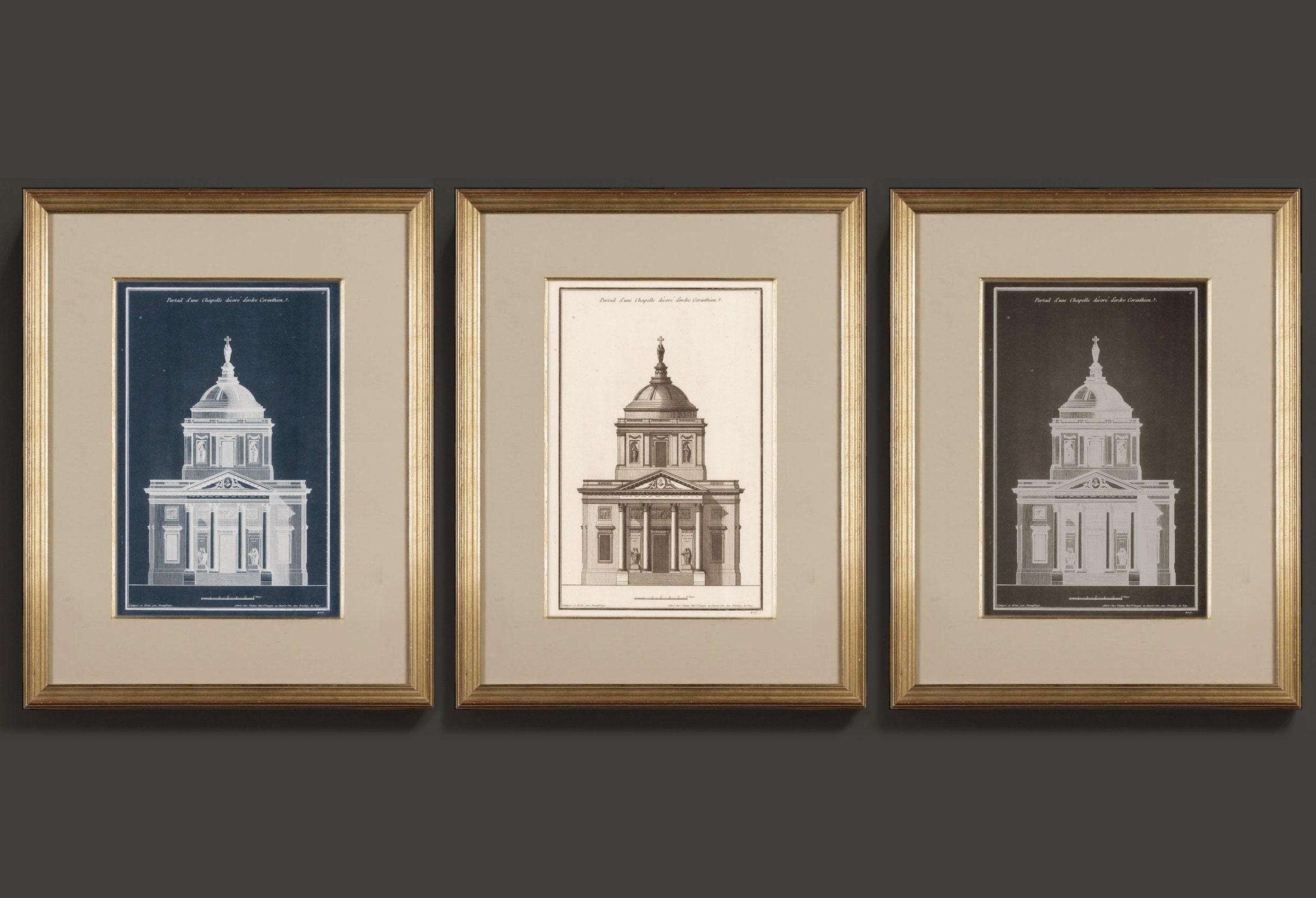 Vintage Architecture Print Set | Blueprint & Negative Antique ...