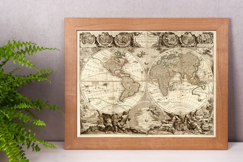 Gorgeous Antique Oversized World Map Large Vintage Illustration Home ...