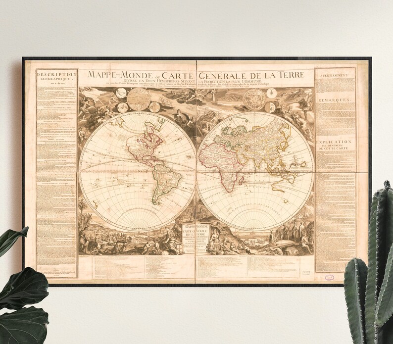 Hand Illustrated World Map Detailed Intricate Spanish French - Etsy