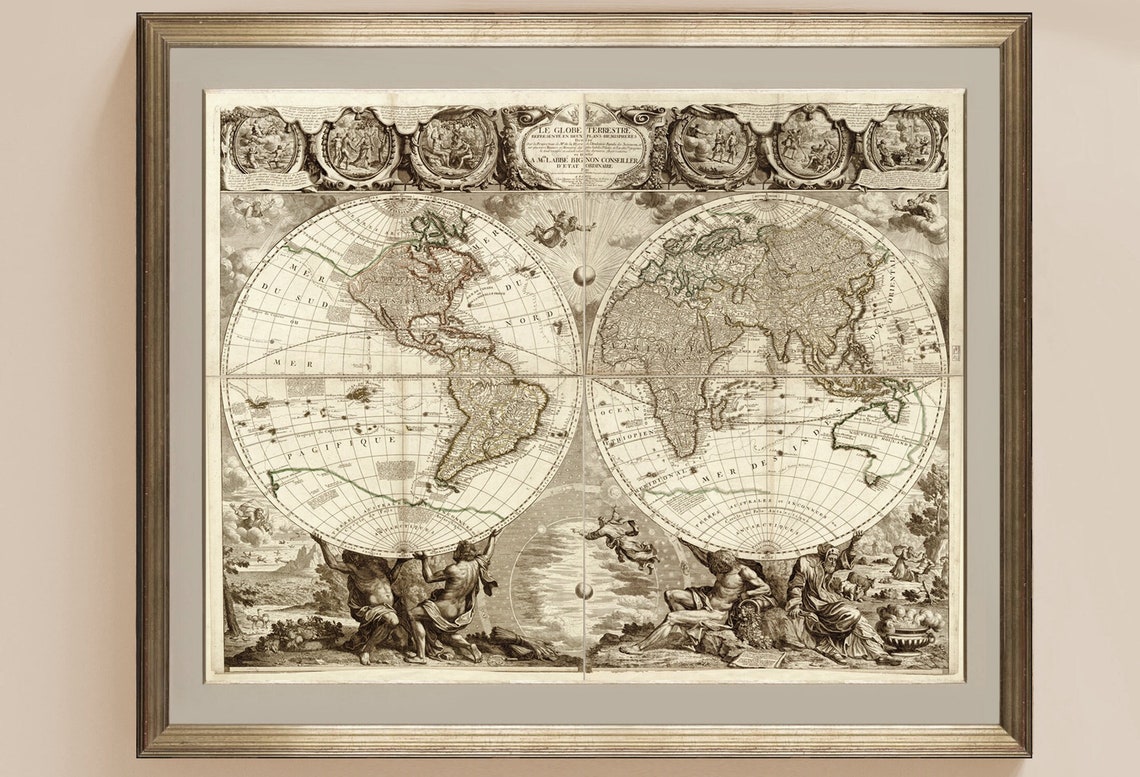 Gorgeous Antique Oversized World Map Large Vintage - Etsy