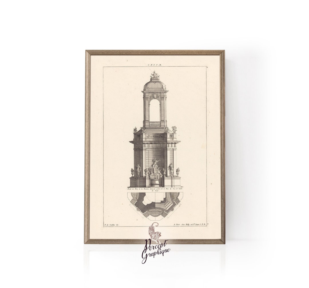 Parisian Architectural Drawing Set | Blueprint Antique Illustration Art ...