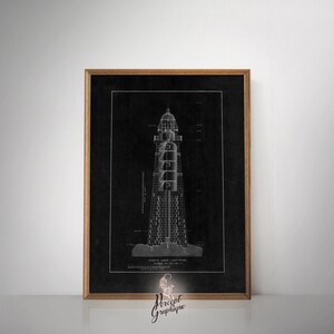 Lighthouse Architectural Blueprint Art Print Set | Vintage Illustration ...