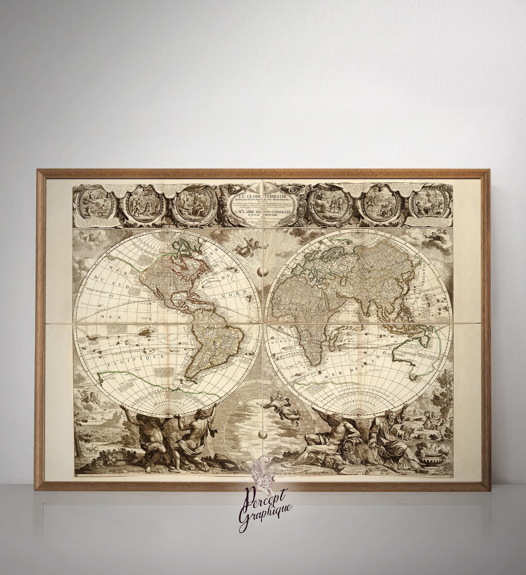 Gorgeous Antique Oversized World Map Large Vintage Illustration Home ...