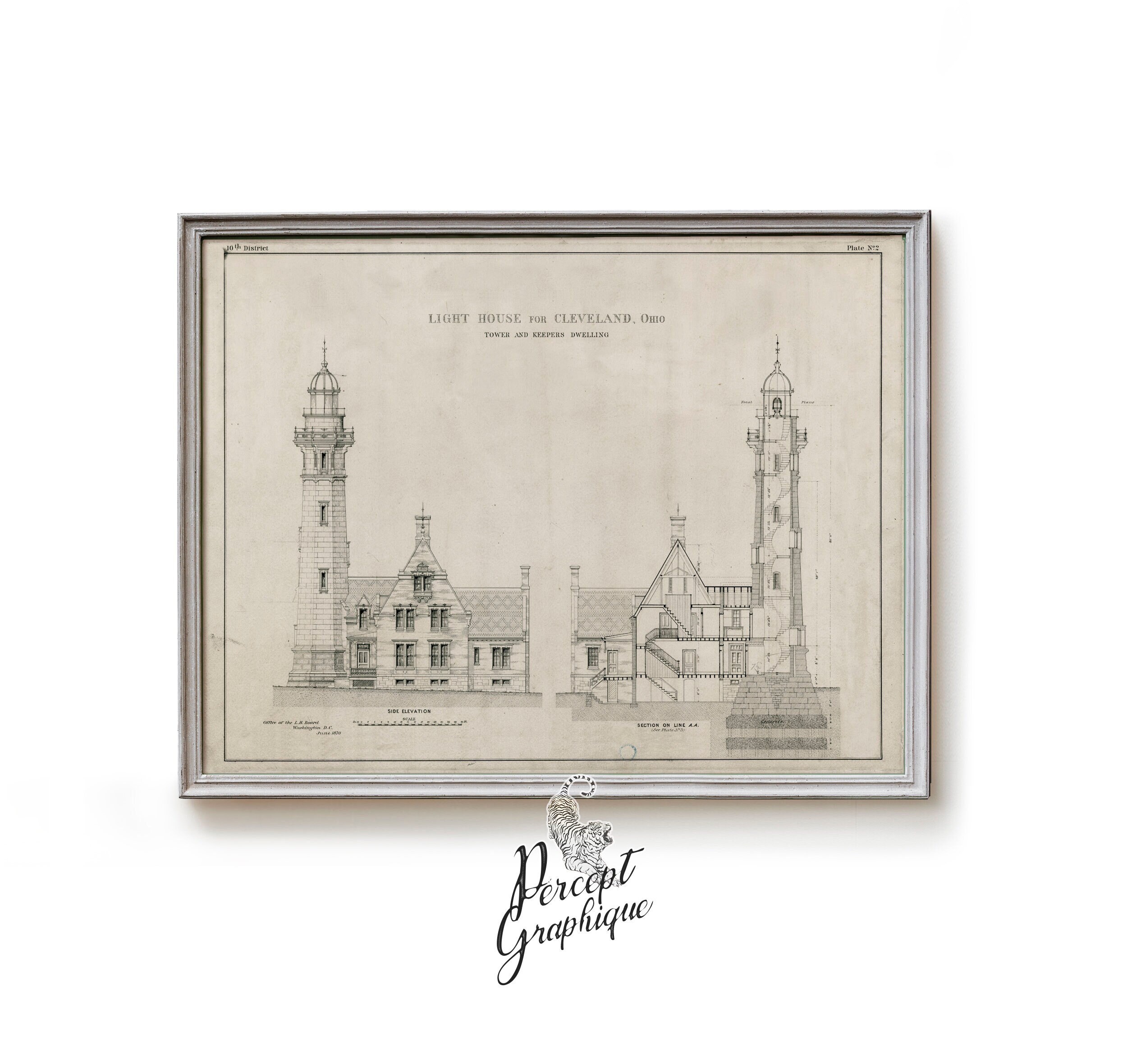 Lighthouse Architectural Blueprint | Detailed Historic Schematic ...