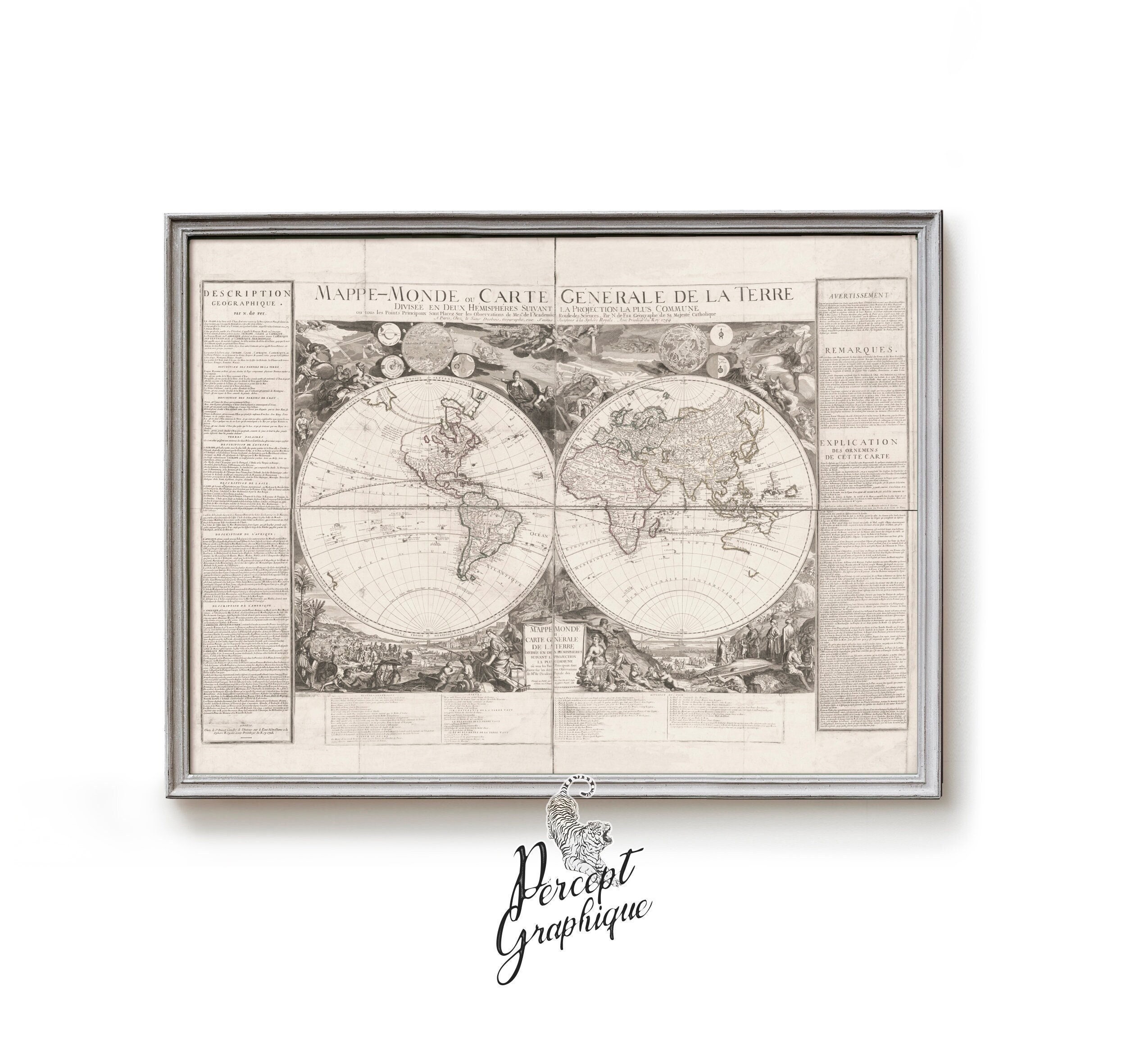 Hand Illustrated World Map | Detailed Intricate Spanish French Rococo ...