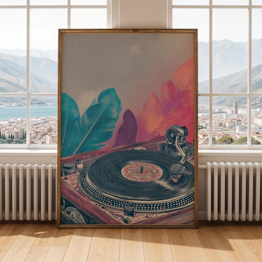 Vintage Record Player Poster, Tribal Pattern Vinyl Art, Retro Music ...