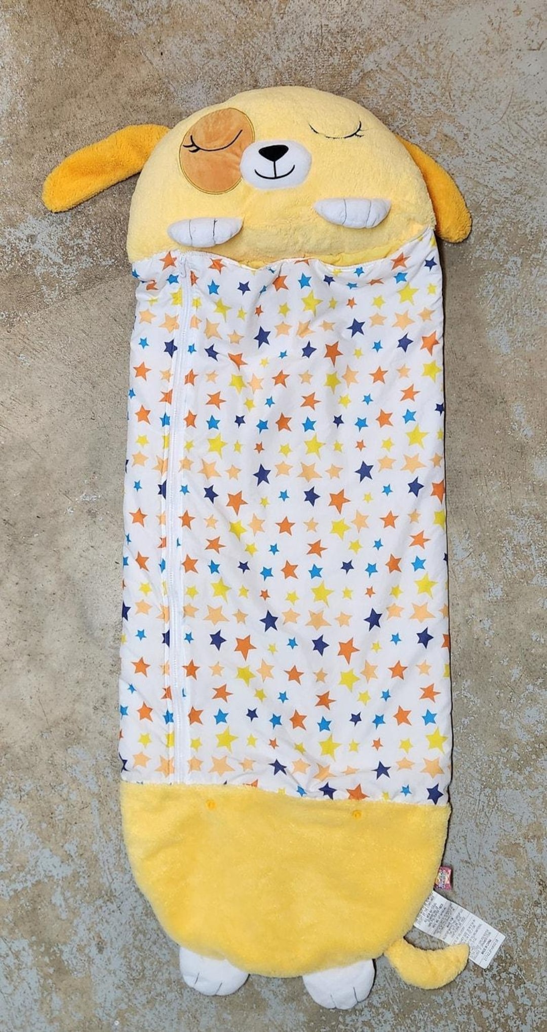 Happy Nappers Yellow Plush Dog Sleeping Bag W/ Pillow Stars Zipper ...