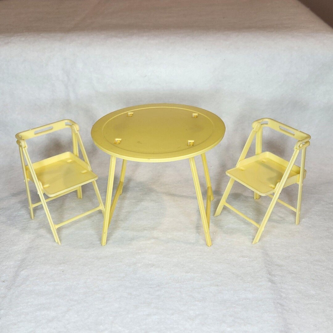 Barbie Yellow Folding Table Chairs Van Furniture Vintage Motor Mattel ...