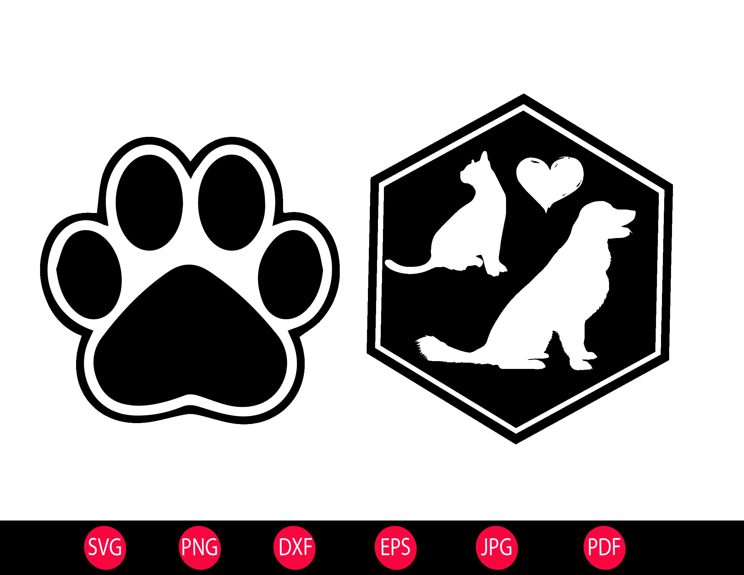 Dog Paw Print Svg Bundle, Valentine's Day Png Dxf, Cat Paw Heart Love ...