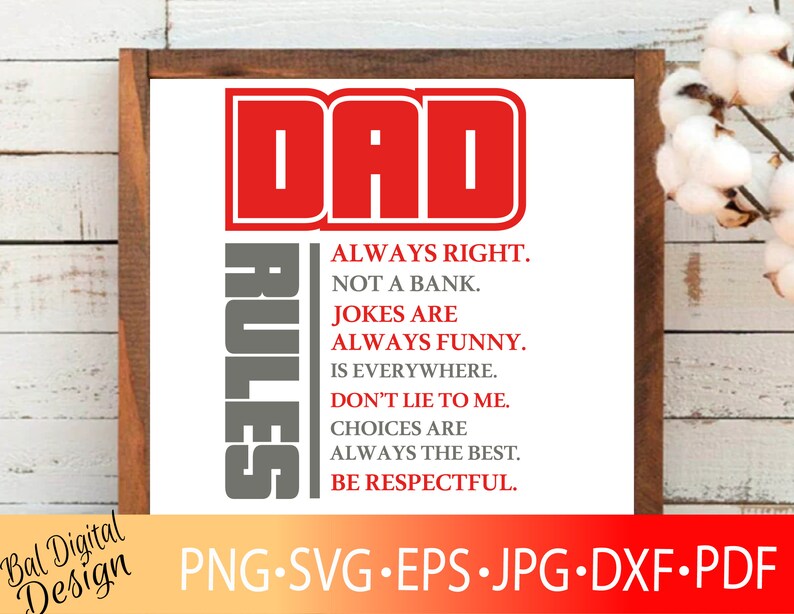 Dad Rules Father's Day Gifts Svg, Dad Birthday Gifts From Daughter Png ...