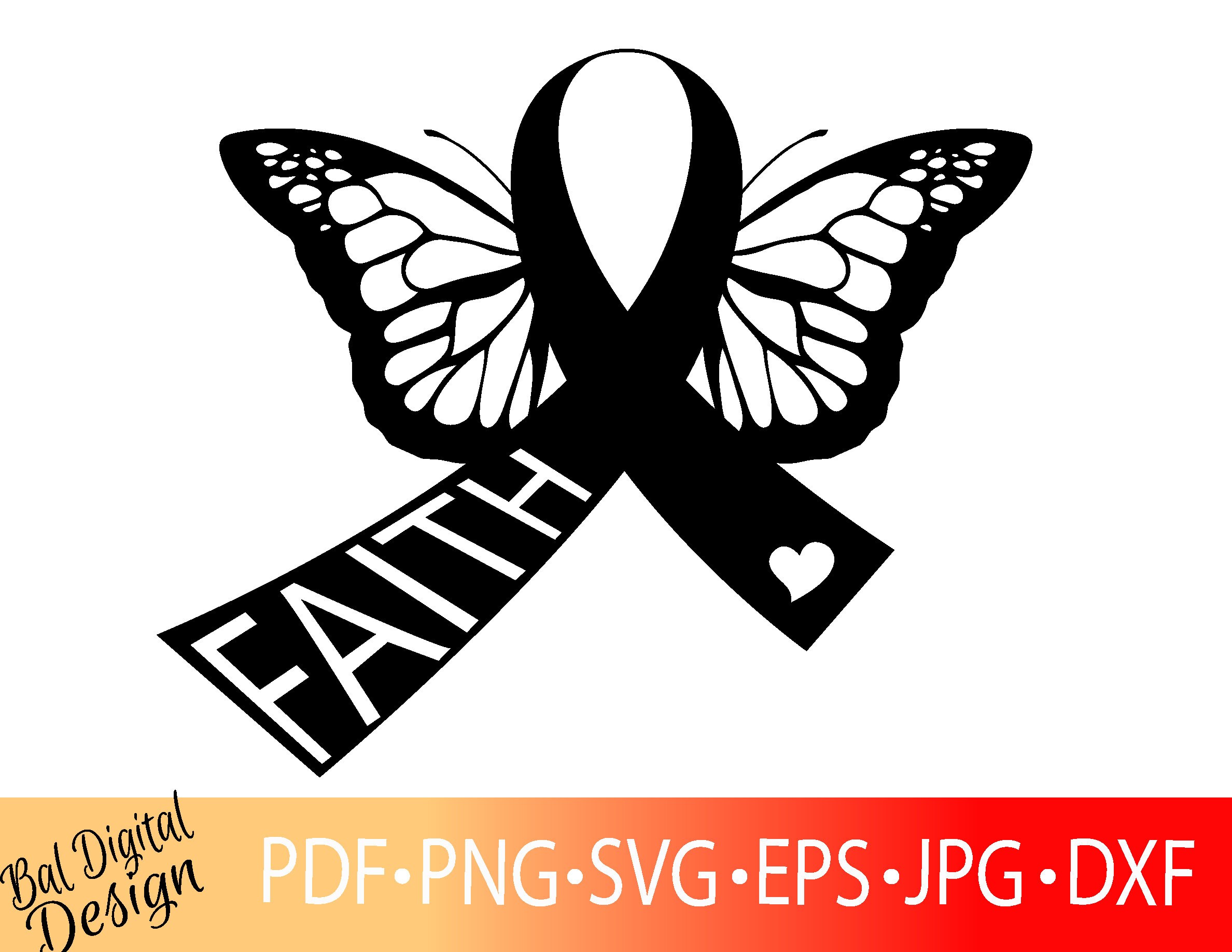 Cancer Awareness Butterfly Svg, Breast Liver Cancer Ribbon Svg, Faith ...