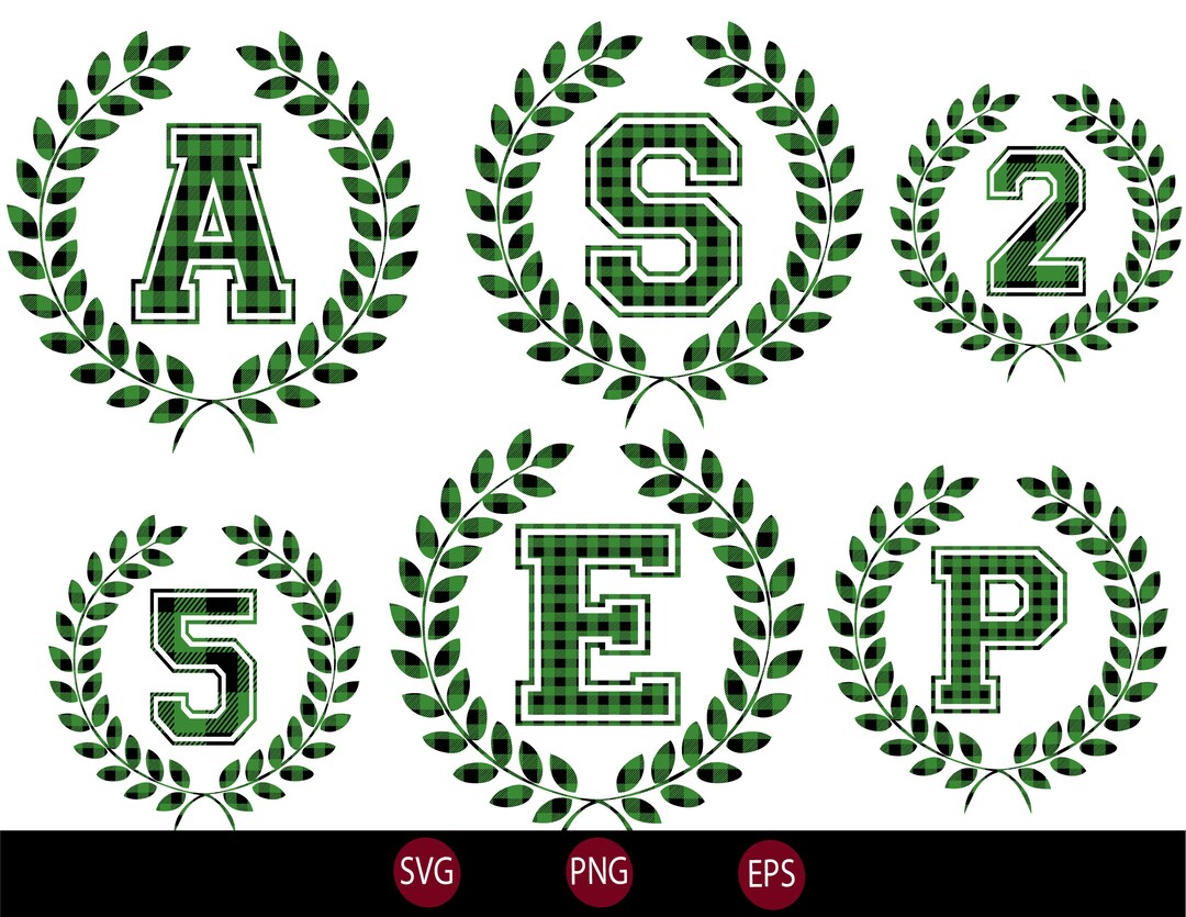 Olive Branch Monogram Alphabet Svg Png, Buffalo Green Black Plaid SVG ...