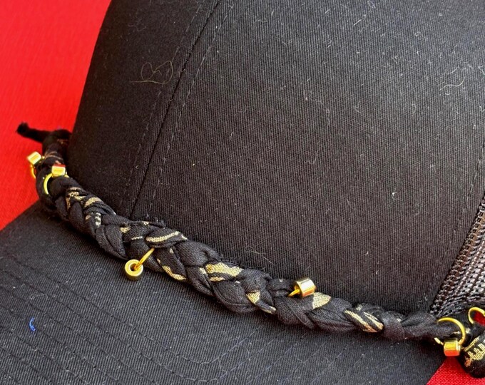 Black & Gold Beaded Bandana Hat Chain: Trucker Hat Accessory - Etsy