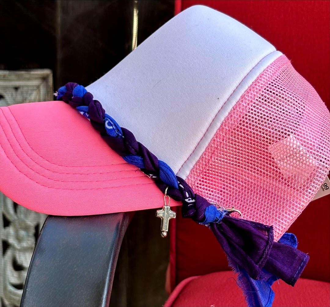 Purple & Blue Bandana Trucker Hat Chain: Cross Bead Charm - Etsy