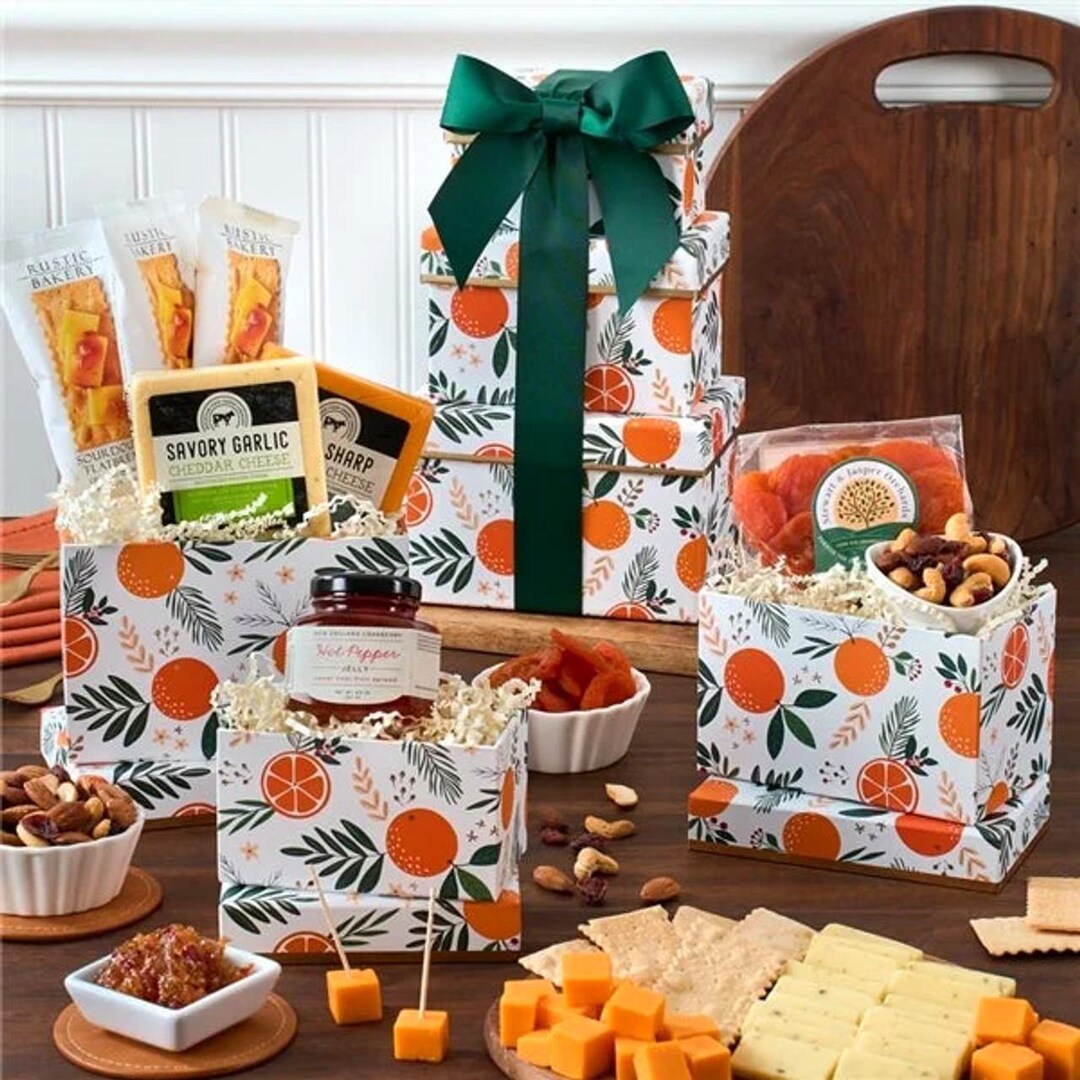 Cheese and Crackers Gift Tower, Thanksgiving Gift Tower, Gourmet Gift ...