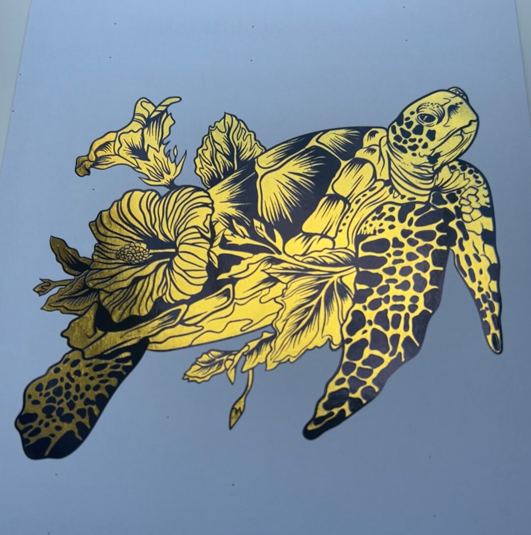 Sea Turtle, Sea Life, Under the Sea, Wall Art, Foil Art, Foil Print ...