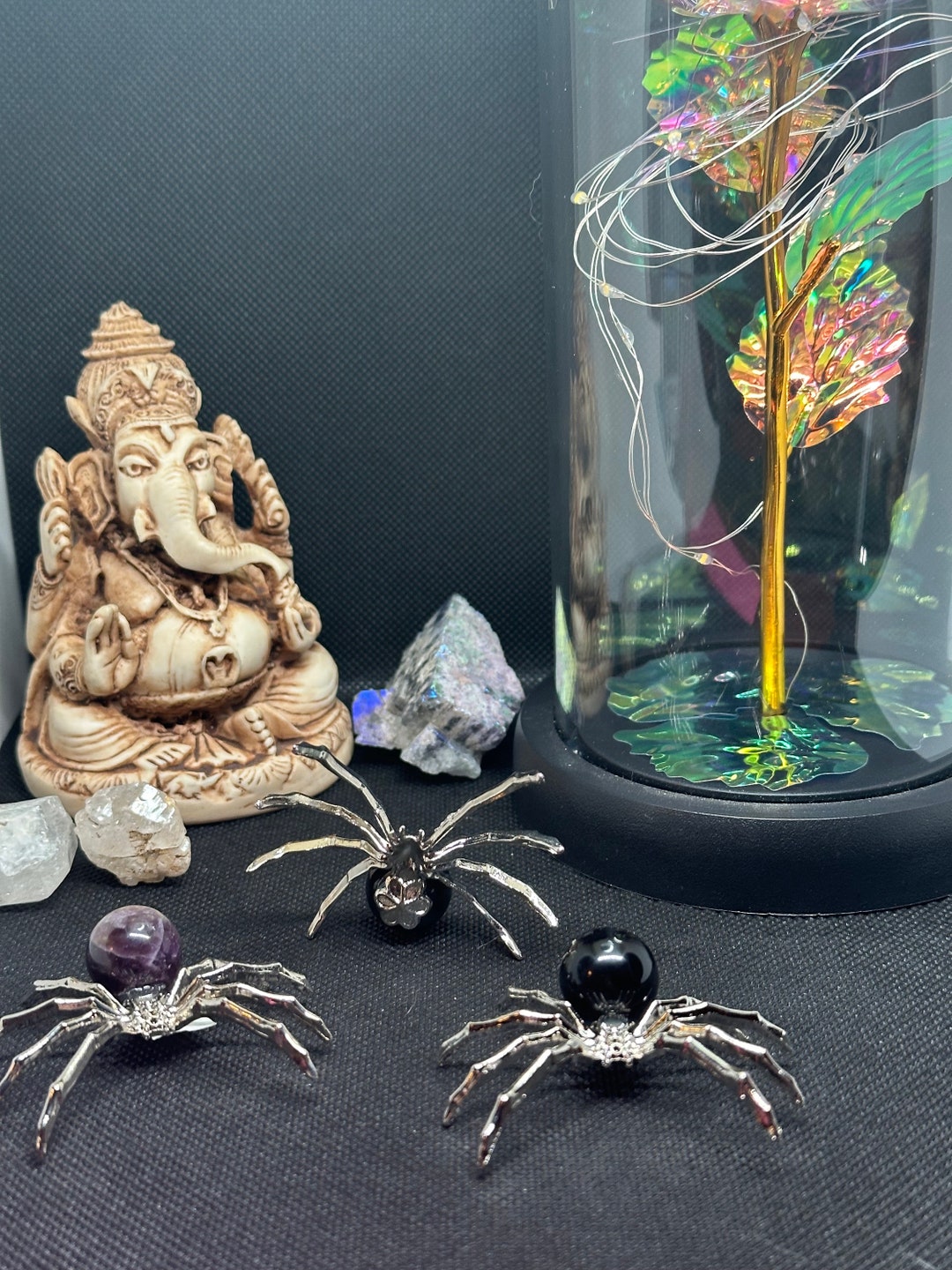 Gemstone and Silver Plated Spiders - Etsy