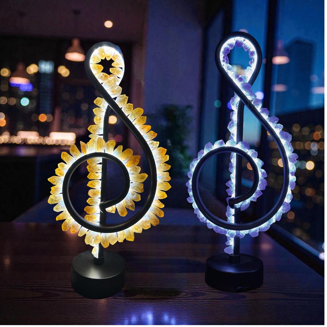 Large 16 Inch Dimmable Crystal Musical Note Lamp Natural Citrine or ...