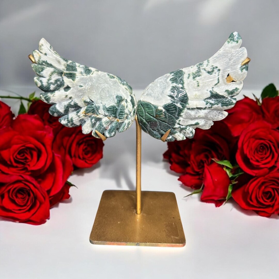 Moss Agate Crystal Angel Wings - Etsy