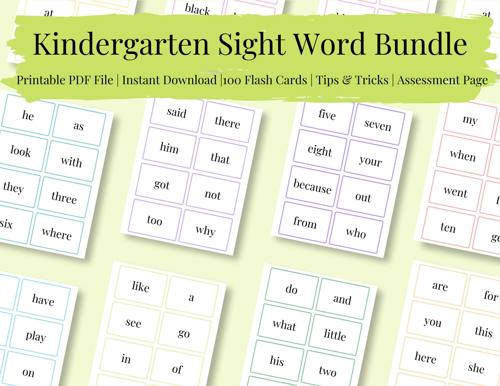 Sight Word Flashcards | Bundle | Kindergarten Sight Words | High ...