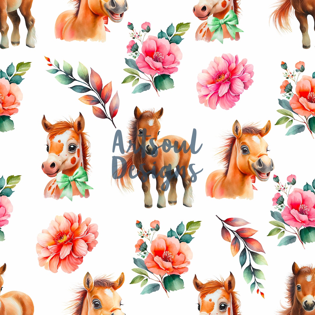 Baby Horse Seamless Pattern: Floral Nursery Fabric (digital Download ...