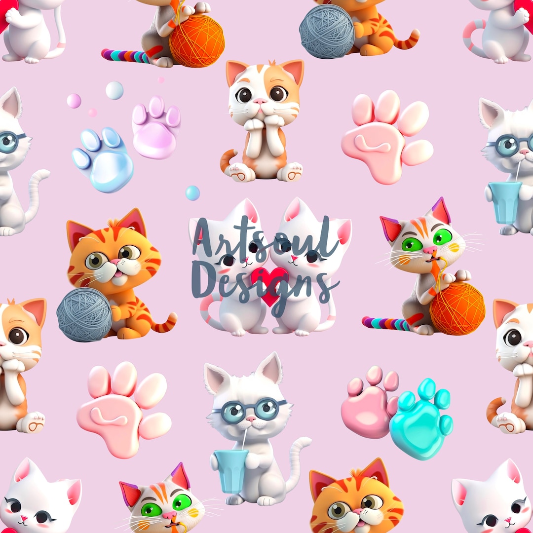 Cute Cats Repeating Seamless Pattern Design,tiling Designs,digital ...