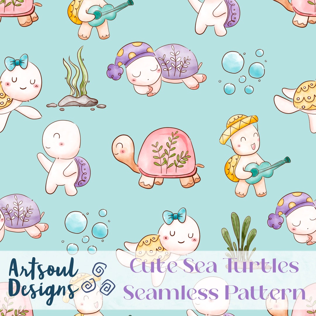 Cute Sea Turtles Seamless Pattern for Commercial Use, Surface Pattern ...