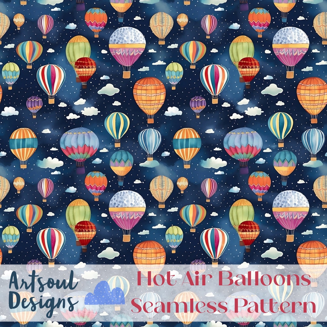Hot Air Balloons Seamless Pattern for Commercial Use, Surface Pattern ...