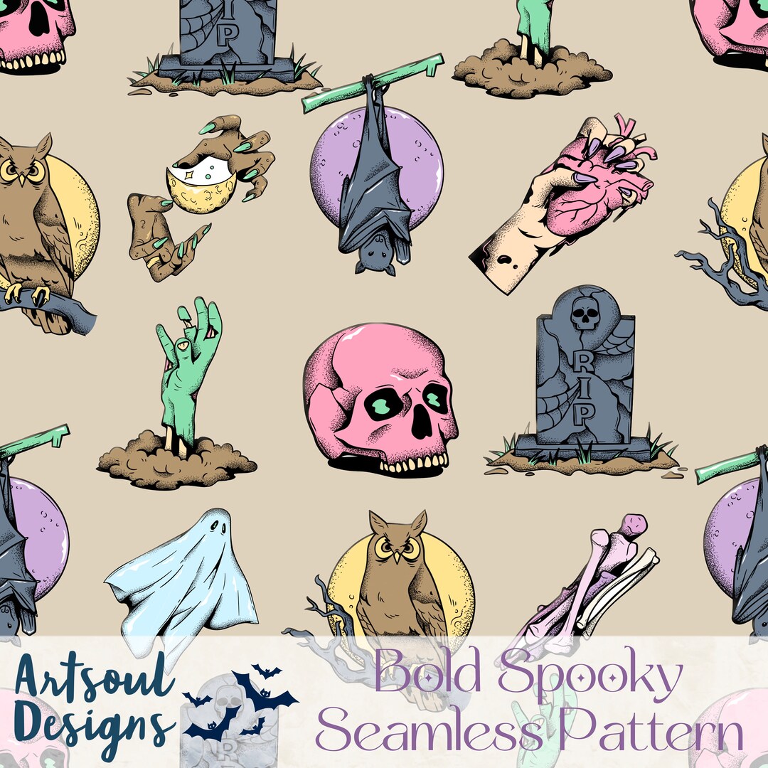 Bold Spooky Seamless Pattern for Commercial Use, Surface Pattern ...