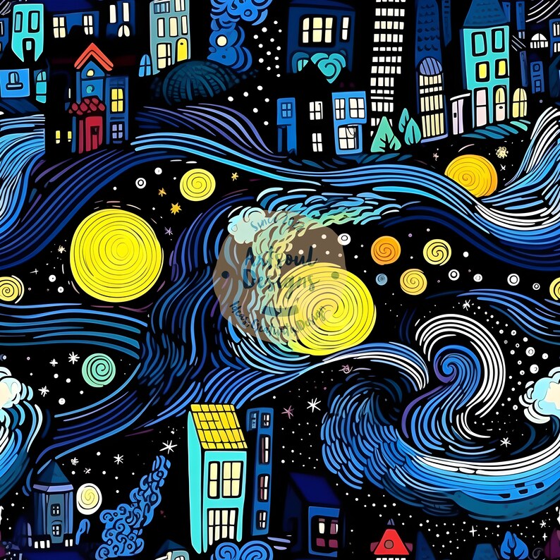 Starry Night City Repeating Seamless Pattern Design,tiling Design ...