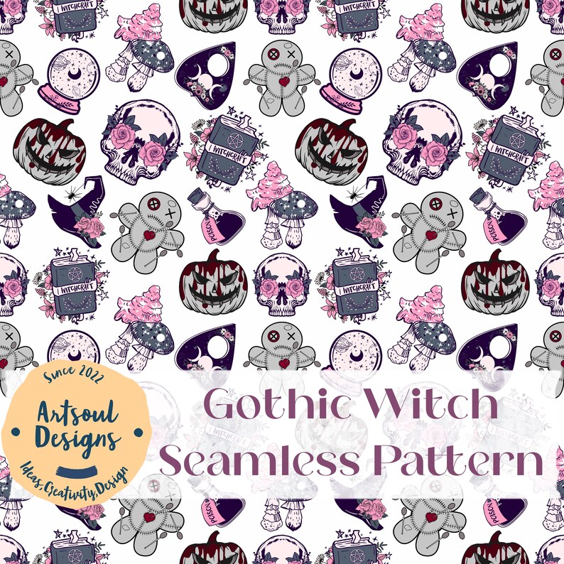 Gothic Witch Repeating Seamless Pattern, Gothic Pattern, Witch Fabric ...