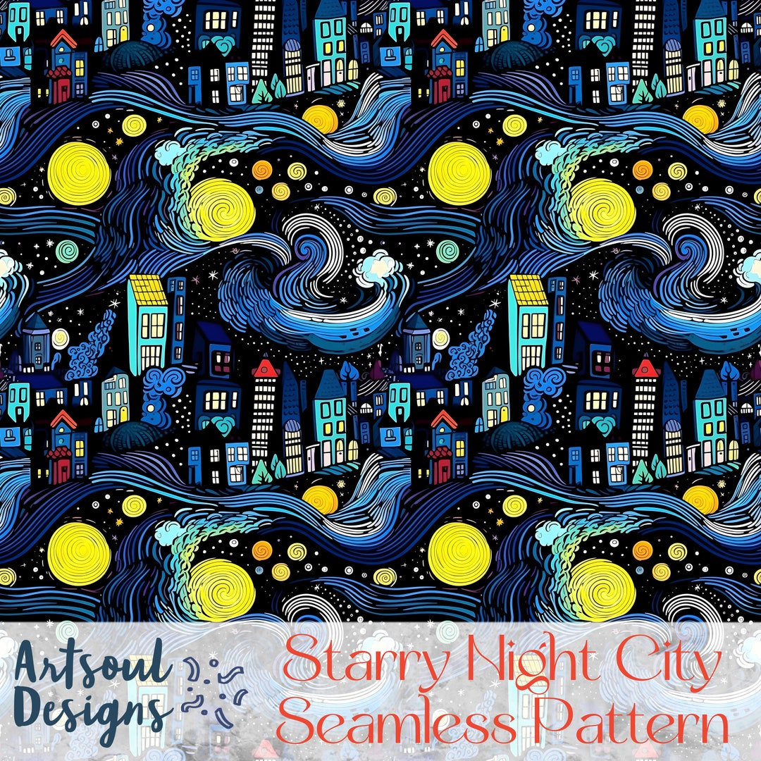 Starry Night City Repeating Seamless Pattern Design,tiling Design ...