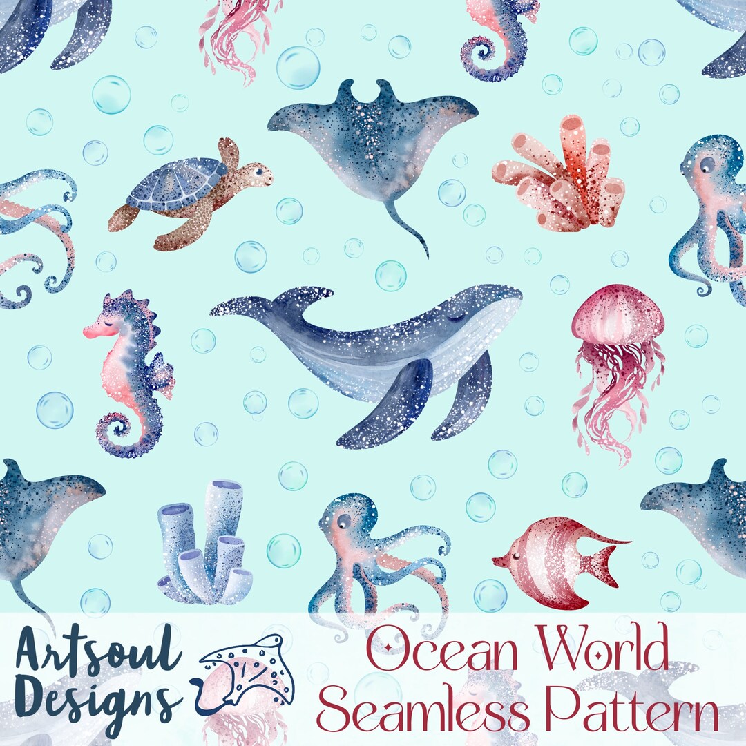 Ocean World Seamless Pattern, Under the Sea Fabric Pattern for ...